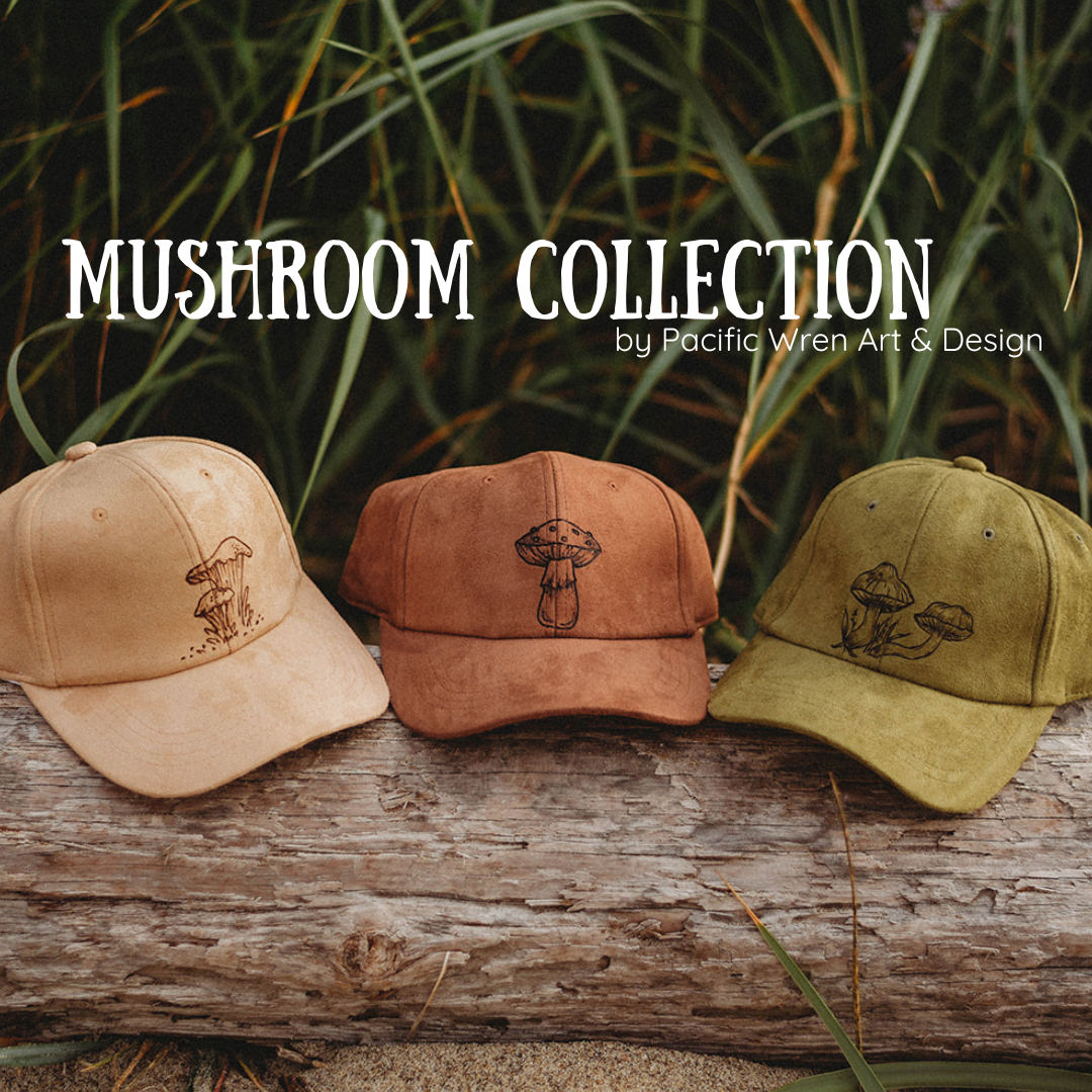 Wood-Burned Baseball Cap - Mushroom Collection | Pacific Wren Art