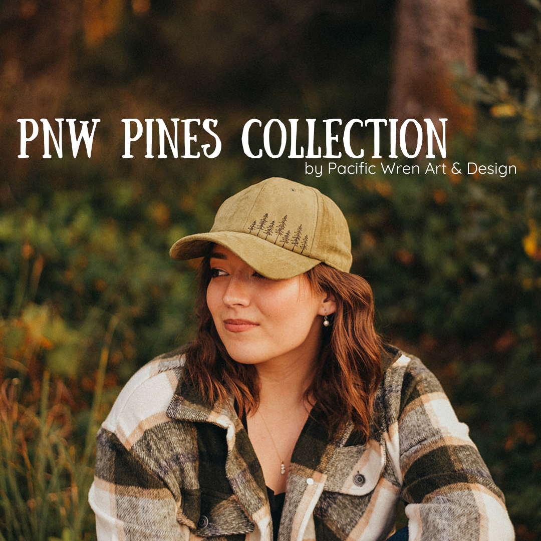 Wood-Burned Baseball Cap - PNW Pines Collection | Pacific Wren Art